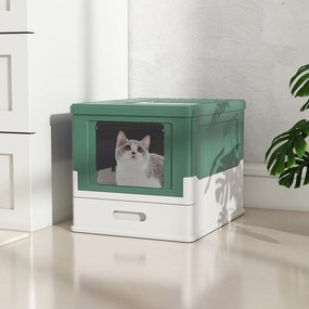 Costway Skládací box na stelivo s víkem a výsuvným tácem a předním vchodem