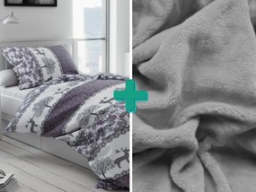Povlečení mikroplyš VÁNOČNÍ SOBI šedé + prostěradlo mikroplyš SOFT 90x200 cm světle šedé