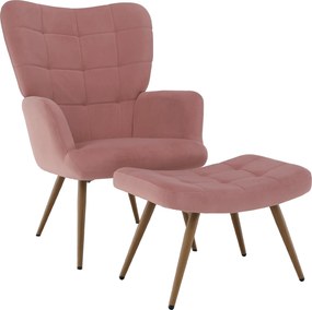 Křeslo s podnoží, růžová Velvet látka/dub, HABEN