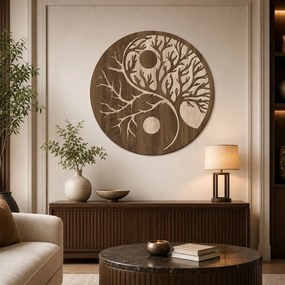 dřevo života 2 dílný dřevěný strom YING YANG na stěnu Zvolte barvu dekoru: Ořech-Dub Sonoma, Rozměry Ø (cm): 40