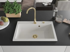 Mexen Elix granitový dřez 1-komorový 700 x 500 mm, bílý, zlatý sifon - 6526701005-20-G