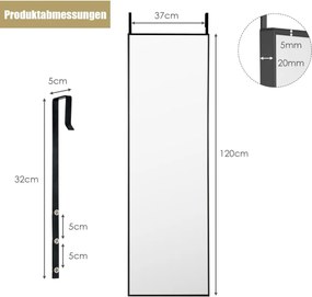 Costway Závěsné zrcadlo celorozměrné zrcadlo s rámem černé – 120 × 37 × 2 cm