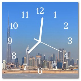 Skleněné hodiny čtvercové Město Dubaj 30x30 cm