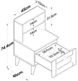 Noční stolek RANI 45x74,4 cm bílá/hnědá