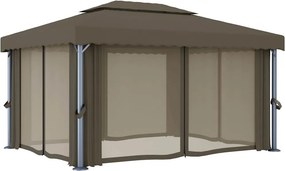 Altán se závěsy a světelnými LED řetězy 4 x 3 m taupe 3070357