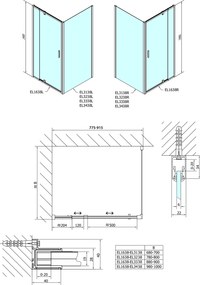 Polysan Polysan, Easy Line obdélníková/čtvercová sprchová zástěna pivot dveře 800-900x900mm, L/P, brick sklo, EL1638EL3338