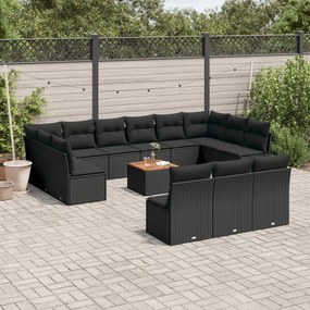 14dílná zahradní sedací souprava s poduškami černá polyratan 3256230