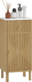 HOMCOM koupelnová skříňka, úložná skříňka s mramorovou efektní deskou a drážkovanými dveřmi, zásuvka 36 Š x 30 H x 80 V cm, dub