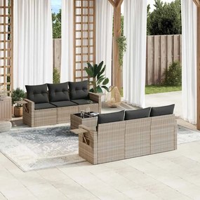 7dílná zahradní sedací souprava a podušky světle šedá polyratan 3219911