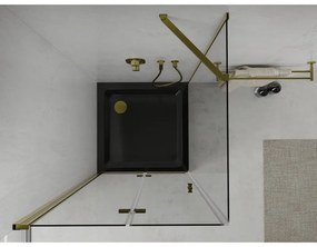 Mexen Lima, sprchový kout 90 (dveře) x 90 (stěna) cm, 6mm čiré sklo, zlatý profil + SLIM sprchová vanička černá 5cm se zlatým sifonem, 856-090-090-01-00-4070