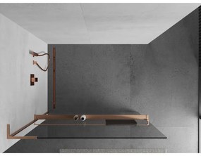 Mexen Kioto+ L, sprchová zástěna Walk-In s poličkou a věšákem 120 x 200 cm, 8mm čiré sklo, měděný matný profil, 800-120-123-65-00