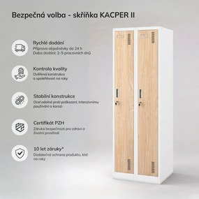 Dvoukomorová zaměstnanecká skříňka bílá / dub sonoma: Eco Design KACPER II, 600 x 1800 x 500 mm