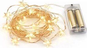 LED světýlka na baterie, hvězdičky, 3,4 m, teple bílá, 40 diod, měděná barva drátku, IP20 interiér, 3 × AA