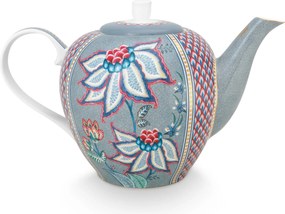 Pip Studio Flower Festival velká čajová konvice 1,6l, modrá (Čajová konvice z tenkostěnného porcelánu)