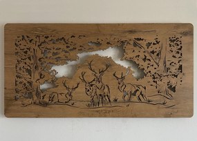 Li-Go "Jeleni" světelný obraz s baterií 120x60cm varianta ovládání: manuál/pohybové čidlo, provedení povrchu: dub