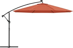 Boční zahradní slunečník s LED osvětlením terakotový 350 cm 313783