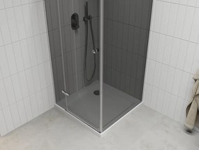 Mexen Roma, sprchový kout s křídlovými dveřmi 100 (dveře) x 100 (stěna) cm, 6mm šedé sklo, chromový profil + slim sprchová vanička bílá + chromový sifon, 854-100-100-01-40-4010