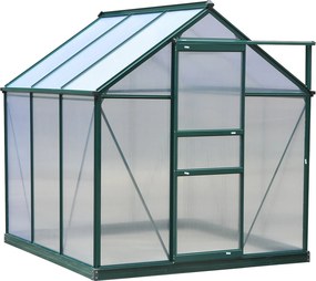 Outsunny Polykarbonátový Zahradní Skleník 3.65m² Hliníkový Zahradní Skleník 190 x 192 x 201cm UV-odolný, s Vyztuženým Základem, Okapy, Střešním Oknem…