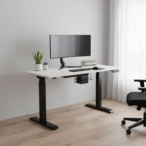 Výškově nastavitelný stůl OfficeTech D, 120 x 80 cm, černá podnož, bílý jasan