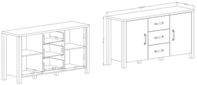 Komoda Olin 26 se zásuvkami 150 cm - appenzeller fichte / černý mat