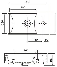 Sapho Sapho, MARGITHA keramické umyvadlo 38x22cm, otvor pro baterii vpravo, petrolejová, MGT38220