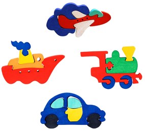 Fauna Dřevěné vkládací puzzle sada dopravních prostředků 4 ks