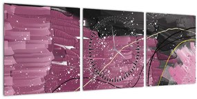 Obraz - Růžovo-černá abstrakce (s hodinami) (90x30 cm)