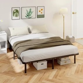 HOMCOM rám postele 160 x 190 cm, dvoulůžko z masivního dřeva s lamelovým roštem a nohami, úložný prostor pod ním, černá