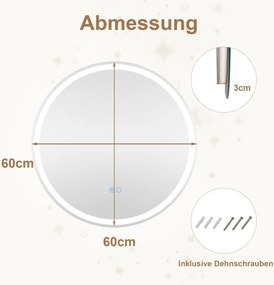 Costway Koupelnové zrcadlo LED s osvětlením 60 cm kulaté koupelnové zrcadlo