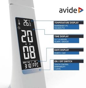 Kožená stmívatelná LED stolní lampa s displejem 6W 320lm, studené světlo, bílá