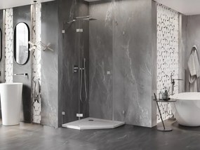 Mexen Lunar, pětiúhelníkový sprchový kout naklápěcí doleva 80 x 80 cm, 8mm čiré sklo, ocelový profil, 831-080L-080P-97-00-L