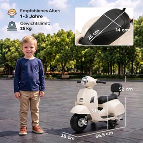 AIYAPLAY Elektro motorka pro děti Mini Vespa GTS 6V s lithiovou baterií, ergonomické sedadlo, opěrka zad, 1,5-3 roky 370-484V90WT