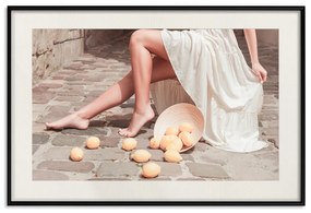 Plakát Citrony na slunci - rozsypané ovoce na pozadí sedící ženy