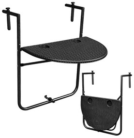 modernHOME Skládací balkonový stolek zavěšený na zábradlí, černý