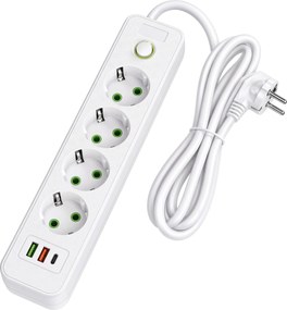 Toolight Toolight, JNH021-4A, prodlužovací lišta 4 zásuvky + 2× USB-A + USB-C, 1,8 m, bílá, OSW-56201