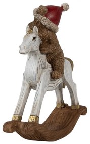 Dekorativní figurka medvídek na houpacím koni s vánoční čepicí – 14 cm