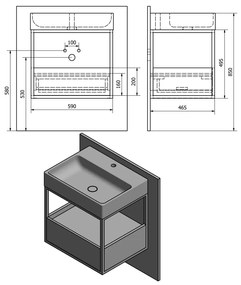 Sapho SKARA umyvadlová skříňka 59x49,5x46,5cm, černá mat/dub Collingwood CG002-1919