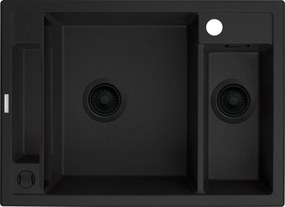 Deante Magnetic, granitový dřez na desku 690x500x219 mm, 3,5" + prostorově úsporný sifon, 1,5-komorový, černá, ZRM_N503
