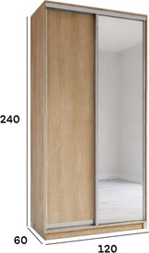 Skříně s posuvnými dveřmi 1200x2400x600 1LTD 1 Zrcadlo Dub Sonoma, profil stříbrný
