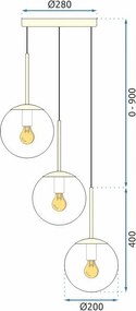Toolight - Závěsná lampa 3xE27, zlatá-bílá, OSW-08193