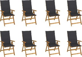 vidaXL Skládací zahradní židle s poduškami 8 ks masivní akácie [3075059] Barva: antracitová