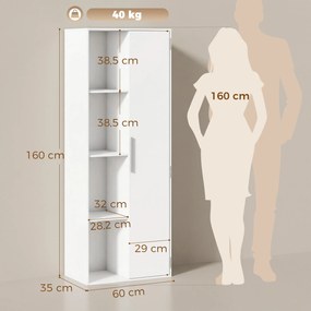 HOMCOM 7patrová knihovna s dveřmi, 4 otevřené police a nastavitelné police — moderní volně stojící regál 60 × 35 × 160 cm — bílá