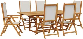 7dílný zahradní jídelní set krémově bílý textil a masivní dřevo 3281736