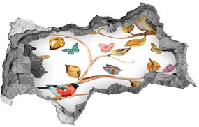 Wallmuralia Díra 3D fototapeta nálepka Ptáci a motýli 95x73 cm
