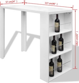 vidaXL Barový stůl MDF s policemi na víno bílý s vysokým leskem [240820]