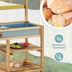 Costway Kuchyně z bláta dětská kuchyňka na hraní ze smrkového dřeva s knoflíky