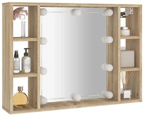 Zrcadlová skříňka s LED dub sonoma 76 x 15 x 55 cm