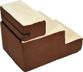 PawHut schody pro psy Praktické schody pro psy a kočky se 3 stupni, plyšové, béžové, 54x40x39cm| Aosom