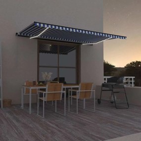 Ručně zatahovací markýza s LED světlem 500x300 cm modrá a bílá 3069141