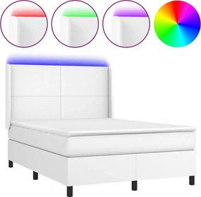 Box spring postel s matrací a LED bílá 140x200 cm umělá kůže 3139266